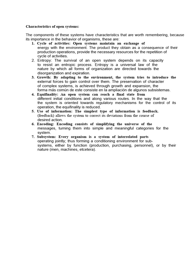 Key Characteristics of Open Systems | PDF | System | Systems Theory