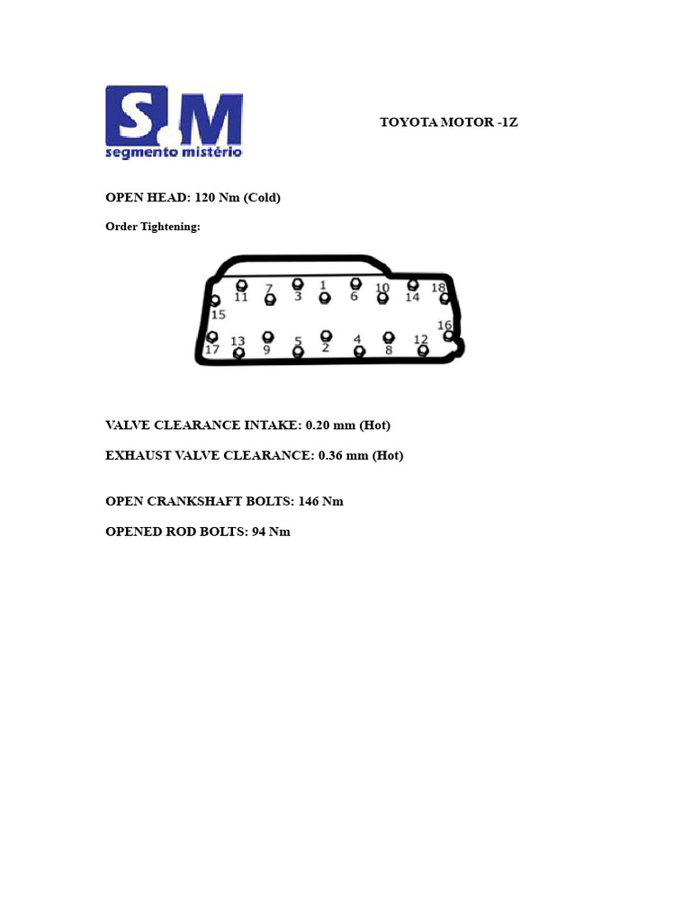 Toyota Motor Torque Specifications Guide | PDF