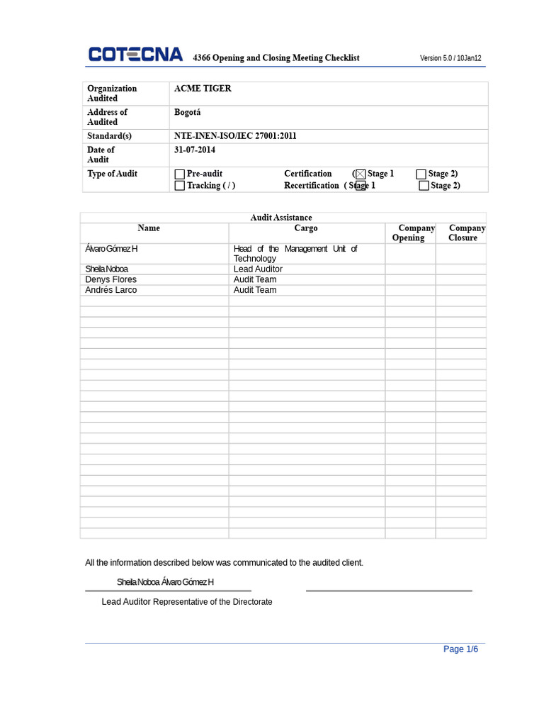 Opening and closing meeting checklist | PDF | Audit