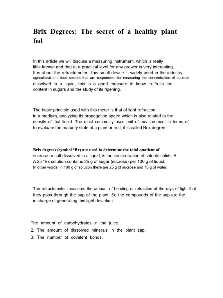 Brix Degrees - The Secret of A Well-Nourished Plant | PDF | Soil ...
