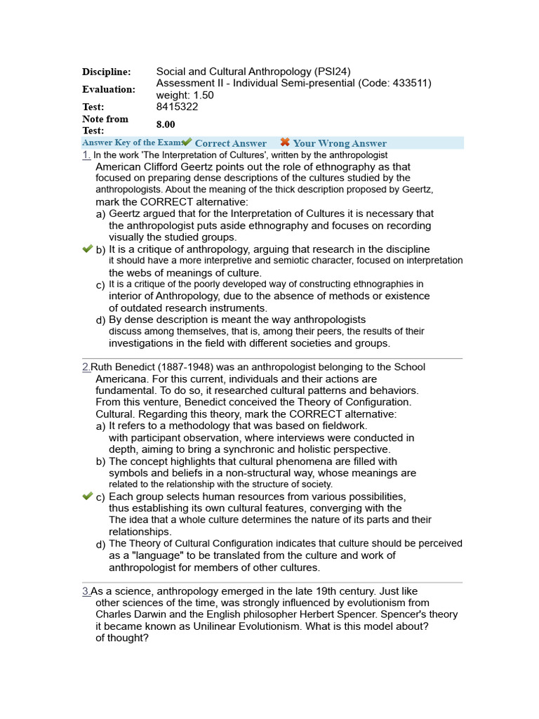 Social and Cultural Anthropology - ONLINE EXAM II | PDF | Anthropology ...