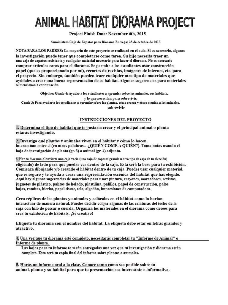 instrucciones del proyecto de diorama de hábitat animal | PDF | Habitat ...
