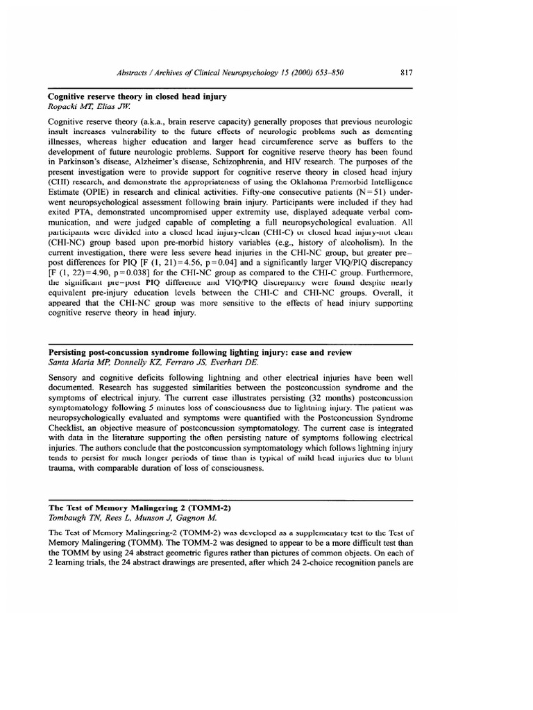 The Test of Memory Malingering 2 TOMM-2 PDF | PDF