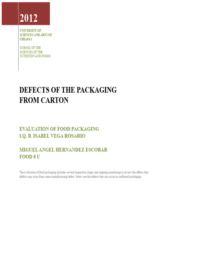 Evaluation of Cardboard Packaging Defects | PDF