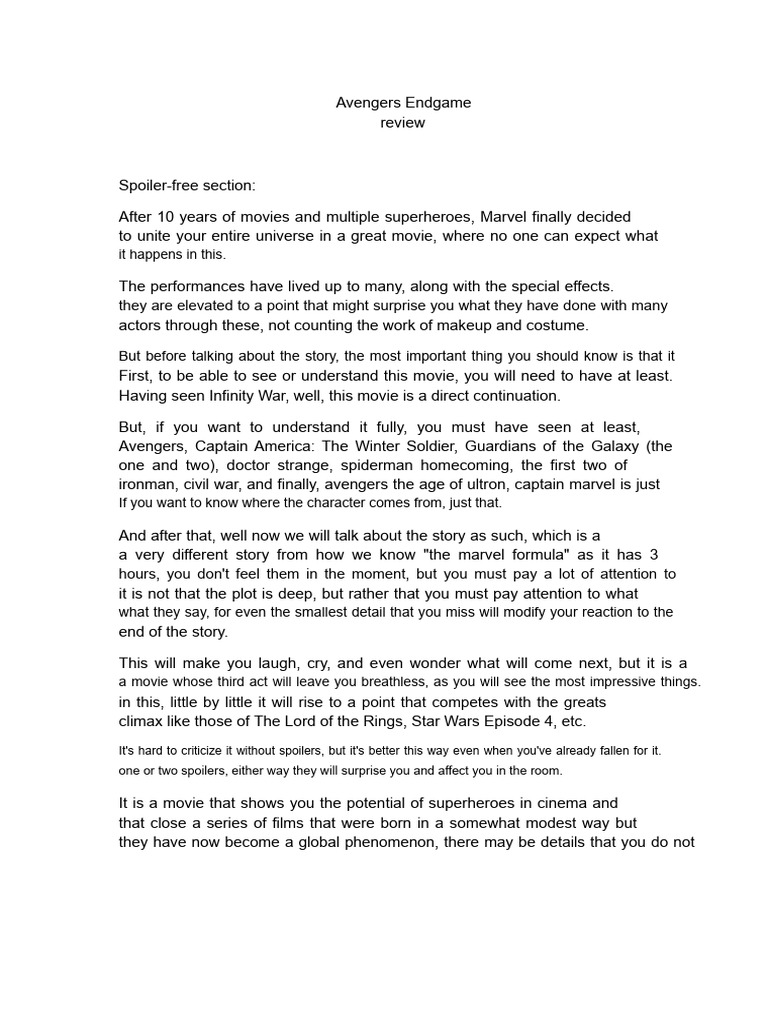 REVIEW OF AVENGERS ENDGAME | PDF