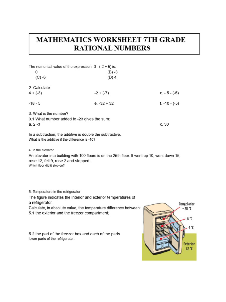7th Grade Rational Numbers | PDF | Numbers | Sea Level
