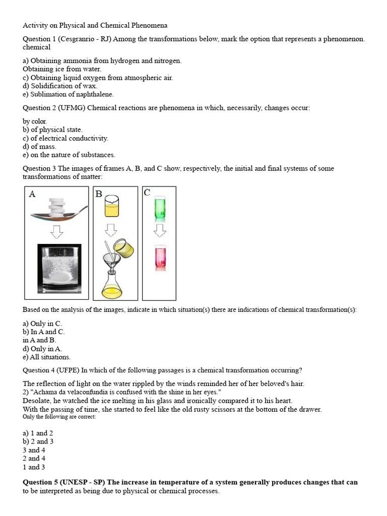 Activity On Physical and Chemical Phenomena 2024 | PDF | Chemical ...