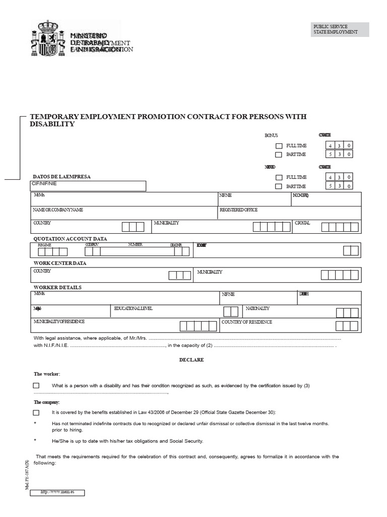 Temporary employment contract for promoting employment for people with ...