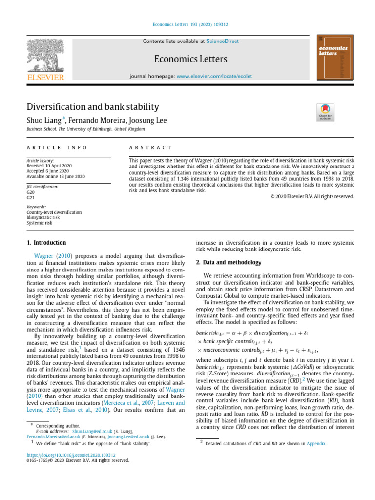 Diversification's Impact on Bank Stability | PDF | Diversification ...