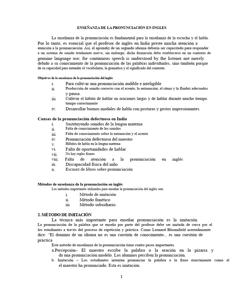 Métodos para Enseñar Pronunciación en Inglés | PDF | Fónica | Idioma en ...