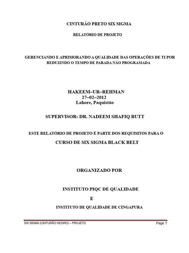 Projeto Six Sigma (Cinturão Preto) (Hakeem-Ur-Rehman) | PDF | Tempo ...