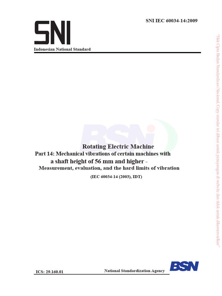SNI IEC 60034-14:2009 Vibration Standards | PDF | Electric Motor ...