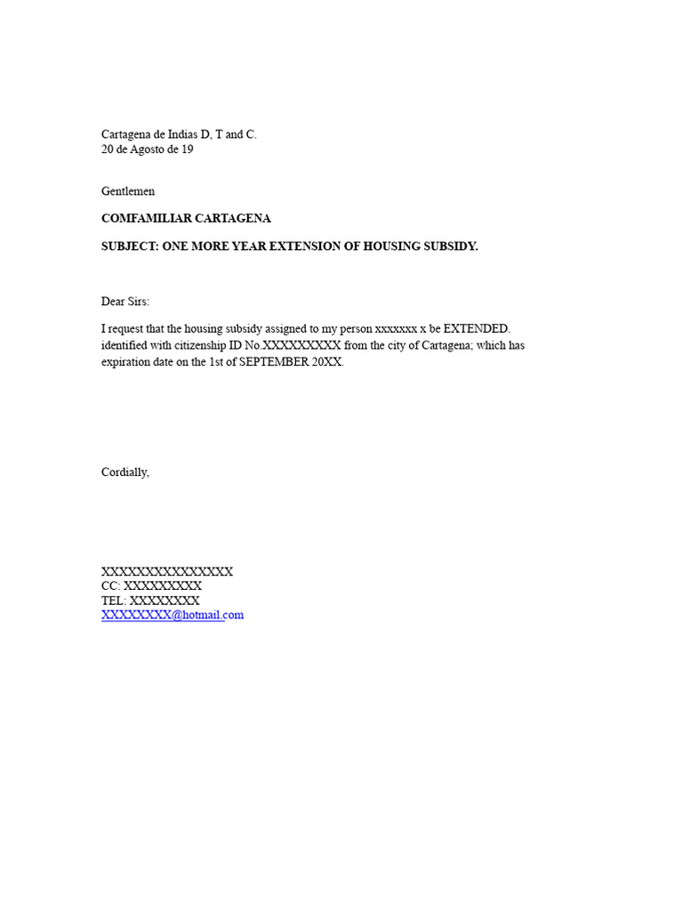 Housing Subsidy Extension Letter | PDF