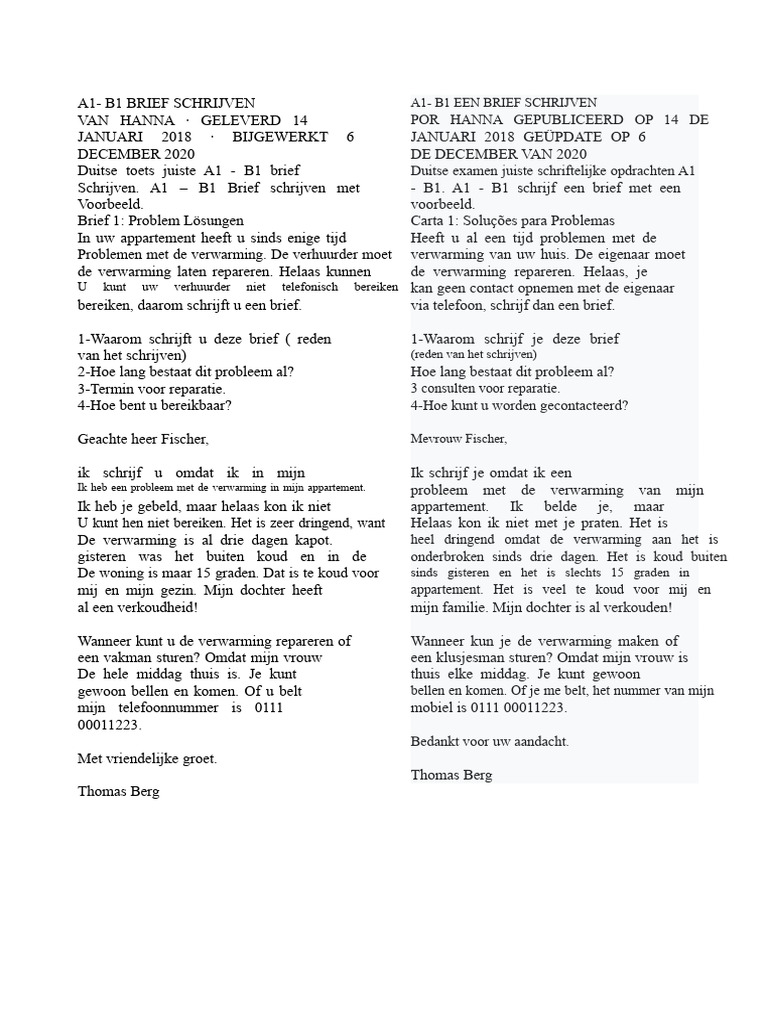 A1-B1 brief schrijven | PDF