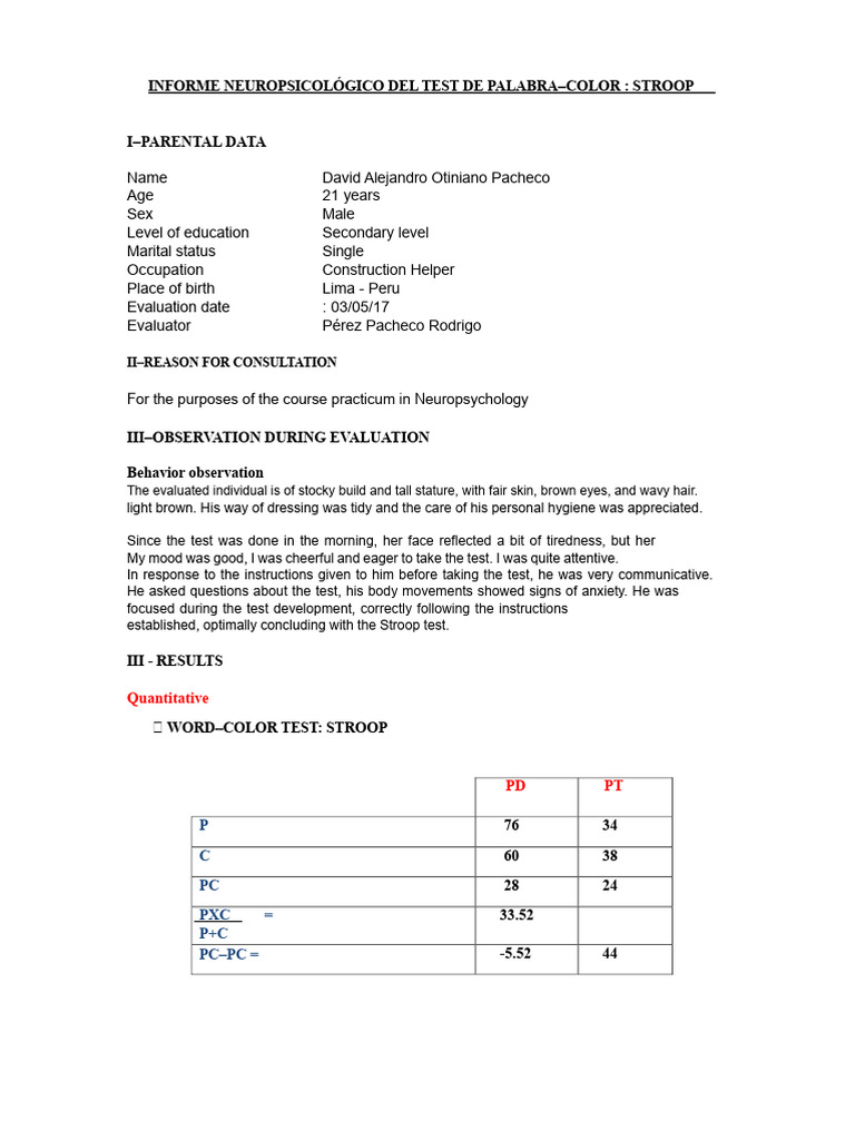 Stroop Report Model (Corrected) | PDF