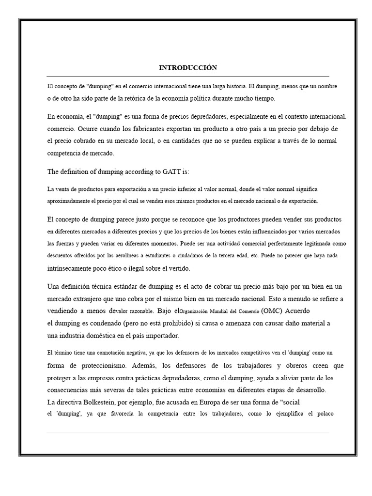Prácticas de Dumping y Anti Dumping | PDF | Dumping (política de precios) | Monopolio