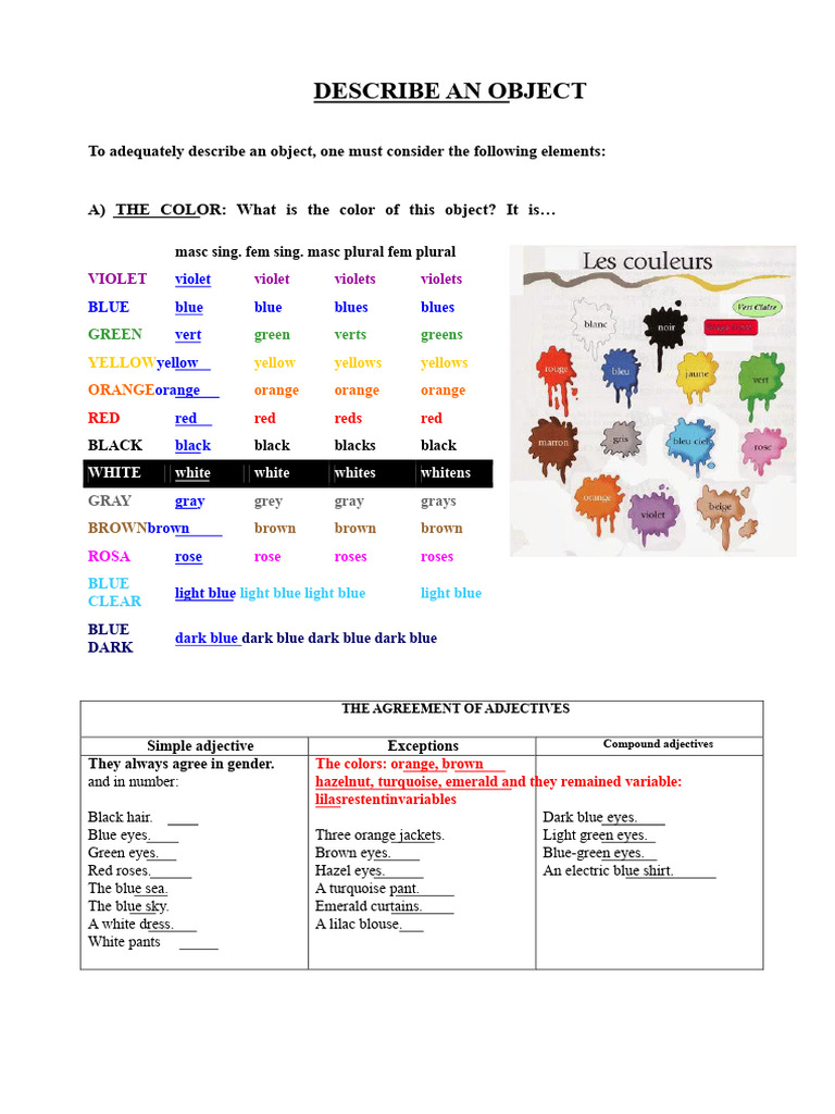 Describe an object | PDF | Eye Color | Blue