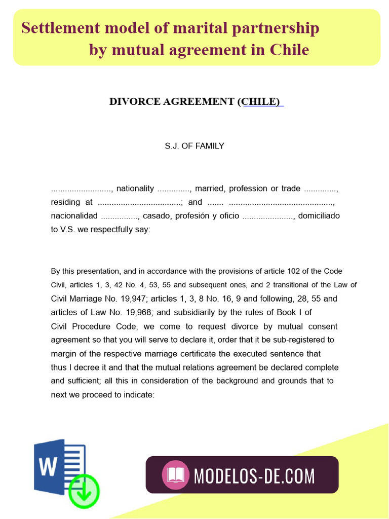 Model of Settlement of Marital Partnership by Mutual Agreement in Chile ...