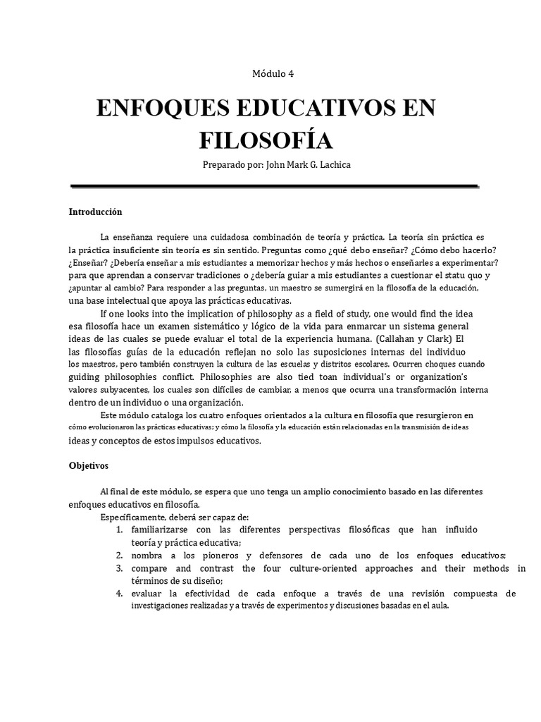Módulo 4: Enfoques Educativos en Filosofía | PDF | Plan de estudios ...