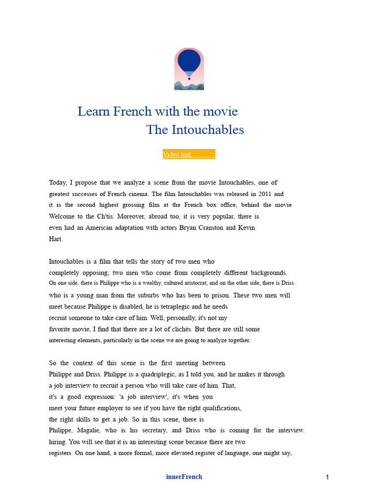 Learn French Through Intouchables Scene | PDF
