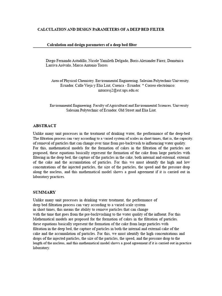 Deep Bed Filter Design Parameters Guide | PDF | Filtration | Water ...