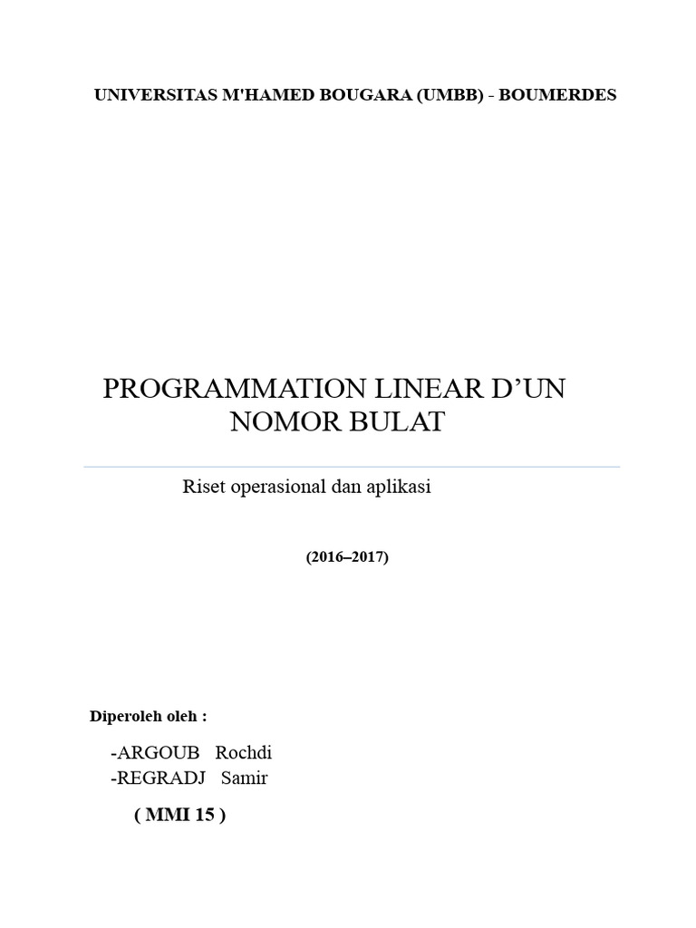 Pemrograman Linier dalam Bilangan Bulat | PDF