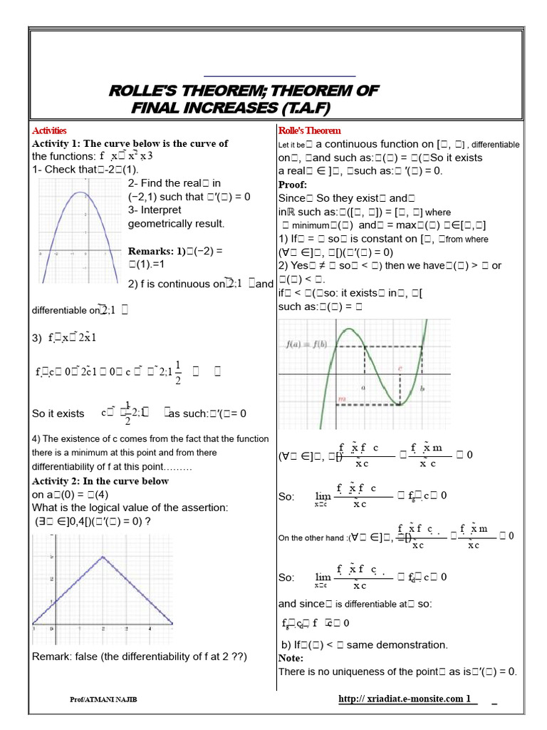 Finite Increment Theorem Course 1 Pdf Functions And Mappings