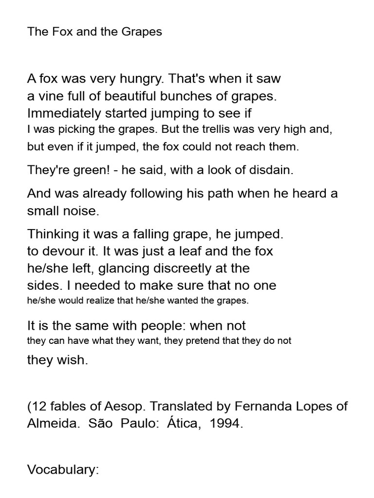 THE FOX AND THE GRAPES | PDF | Fable | Animal Tales