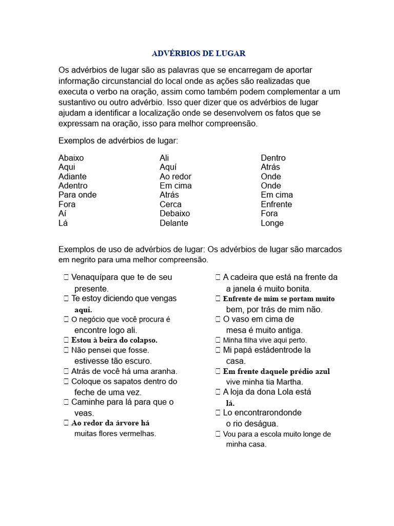 Advérbios de Lugar e Tempo Explicados | PDF | Tempo