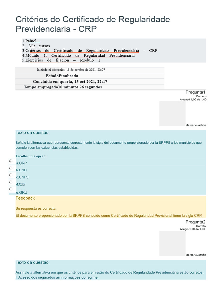 Criterios del Certificado de Regularidad CRP | PDF | Jubilación | Pensión