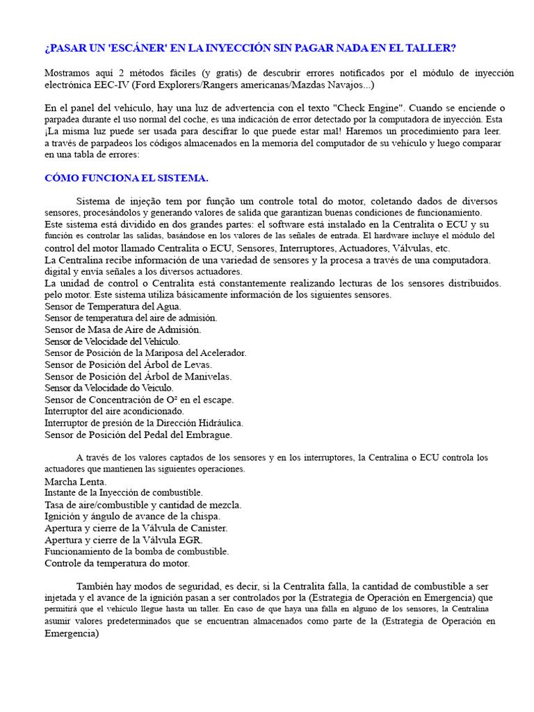 Métodos Gratuitos para Diagnosticar Fallas en EEC-IV | PDF ...