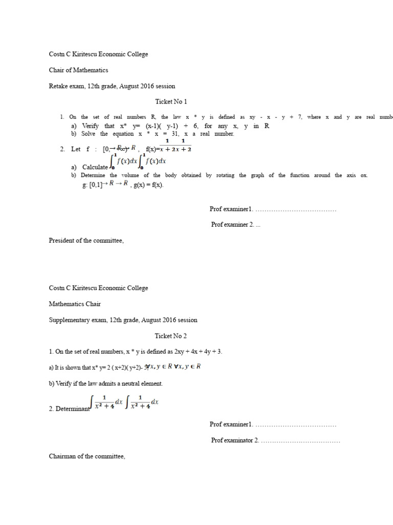 12 M2 Mathematics Correction - Oral Tickets | PDF | Polynomial | Zero ...