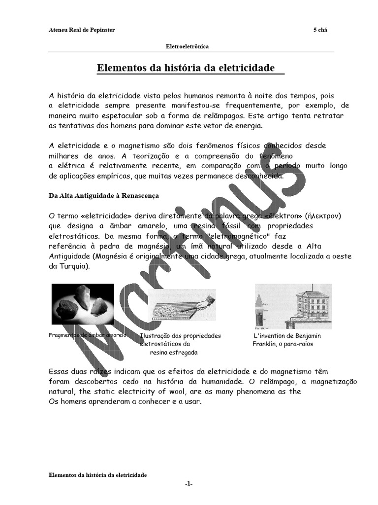 História Da Eletricidade Pdf Eletricidade Eletromagnetismo