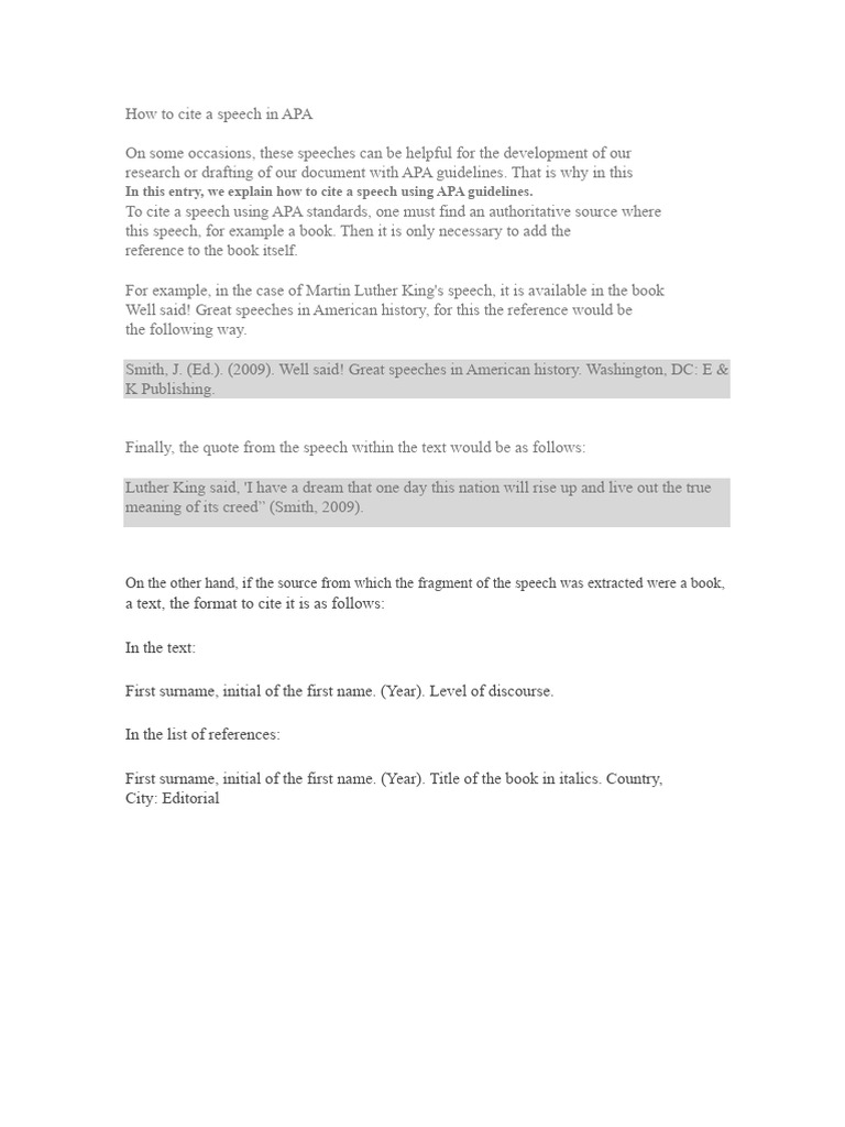 How to cite a speech in APA. | PDF