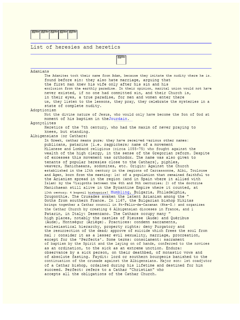 List of Heresies and Heretics | PDF | Catharism | Religious Belief And ...