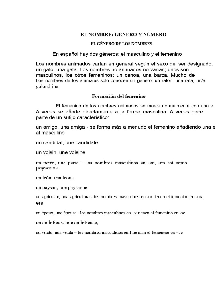 El Género y El Número de Los Nombres | PDF | Lingüística | Morfología ...