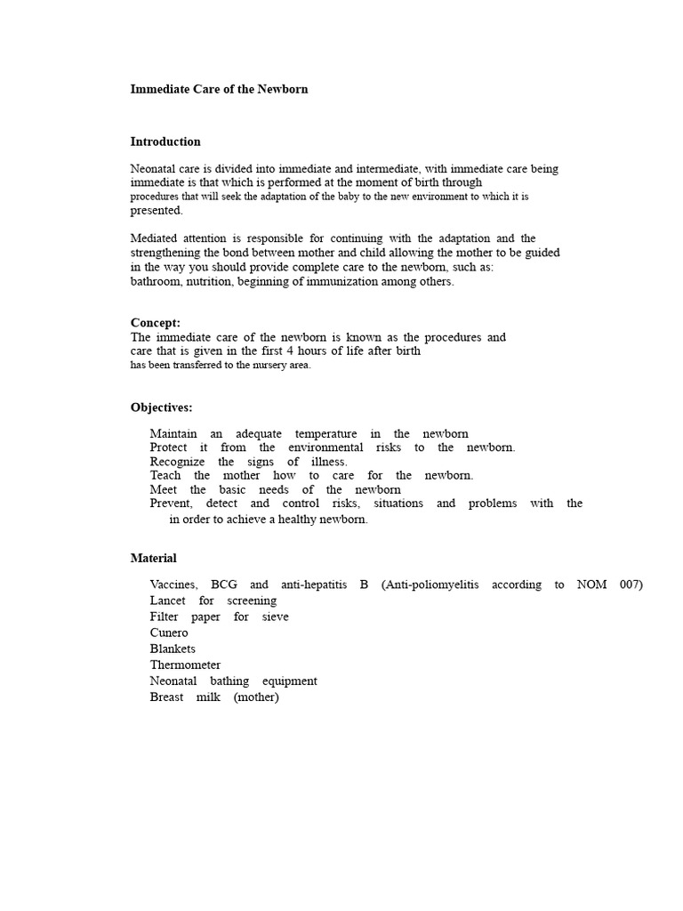 Essential Immediate Newborn Care Guide | PDF | Infants | Breastfeeding