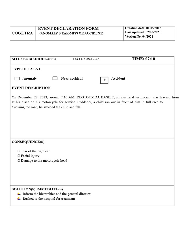 Accident Incident Declaration Form (Latest Version 2019) | PDF