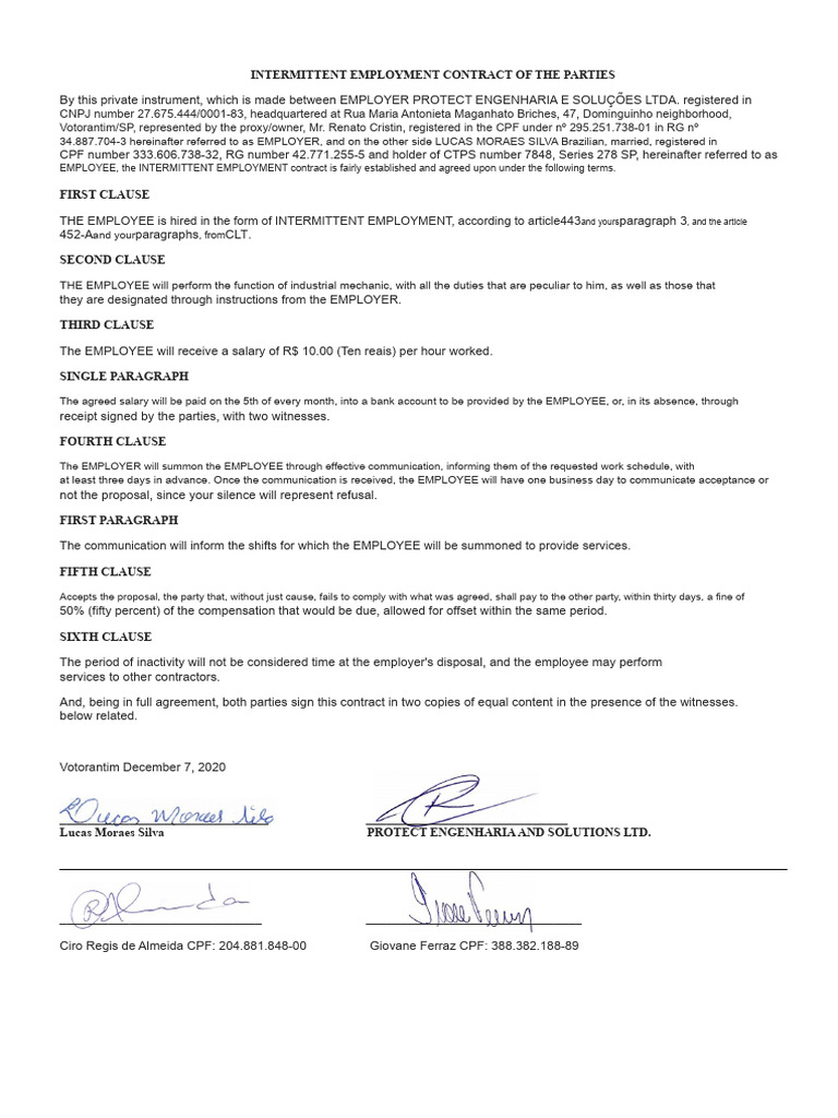 Intermittent Work Contract Model | PDF | Employment | Economies
