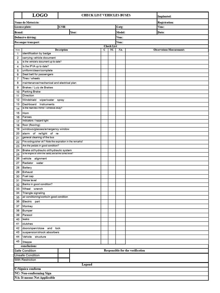 CHECK LIST BUS | PDF | Vehicles | Bus