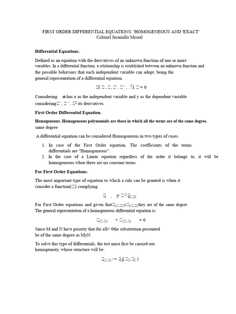 Homogeneous and Exact Equations | PDF | Equations | Differential Equations