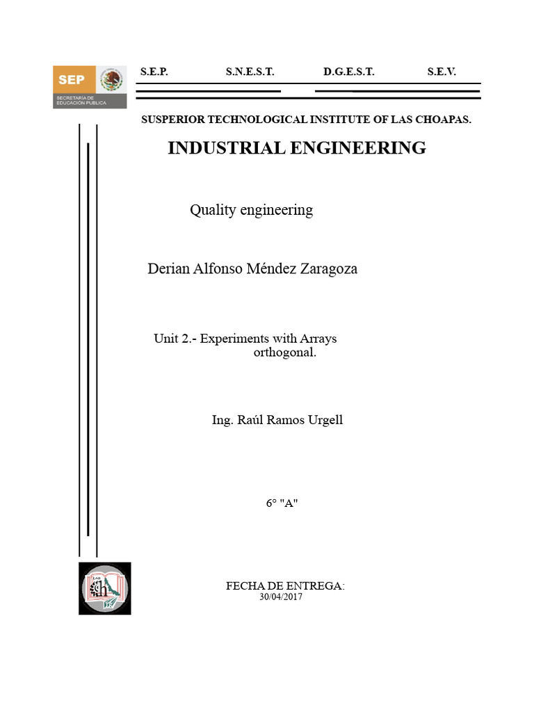 Unit-2-Quality Engineering Derian To M Zaragoza | PDF | Experiment ...