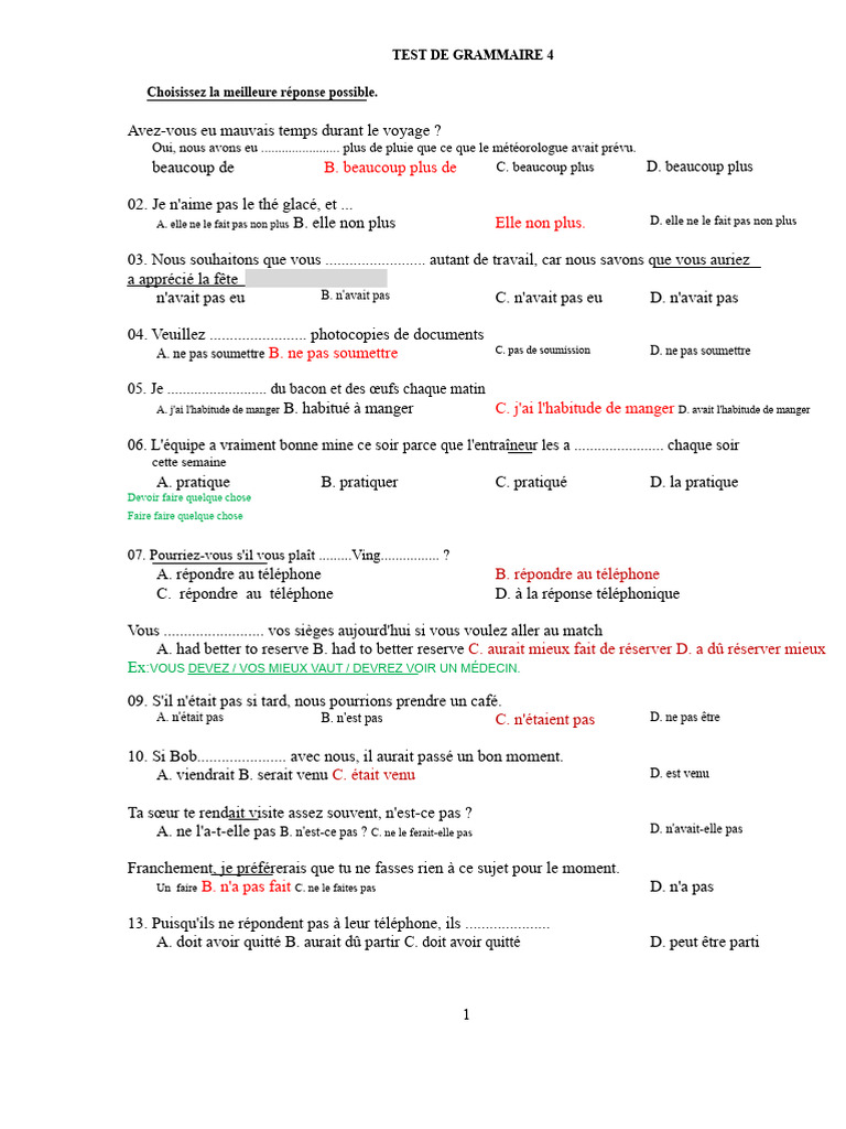 Test de grammaire française 4 | PDF | Linguistique