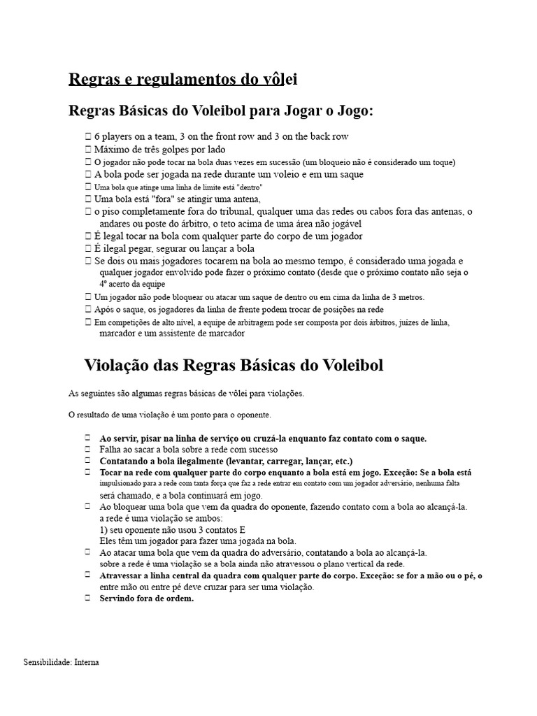 Regras do vôlei | PDF | Voleibol | Esportes