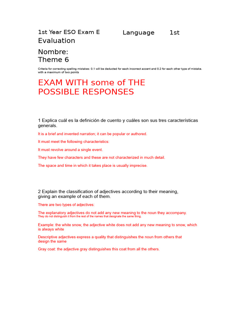 Language Exam Topic 6 1E Corrected | PDF | Adjective | Languages