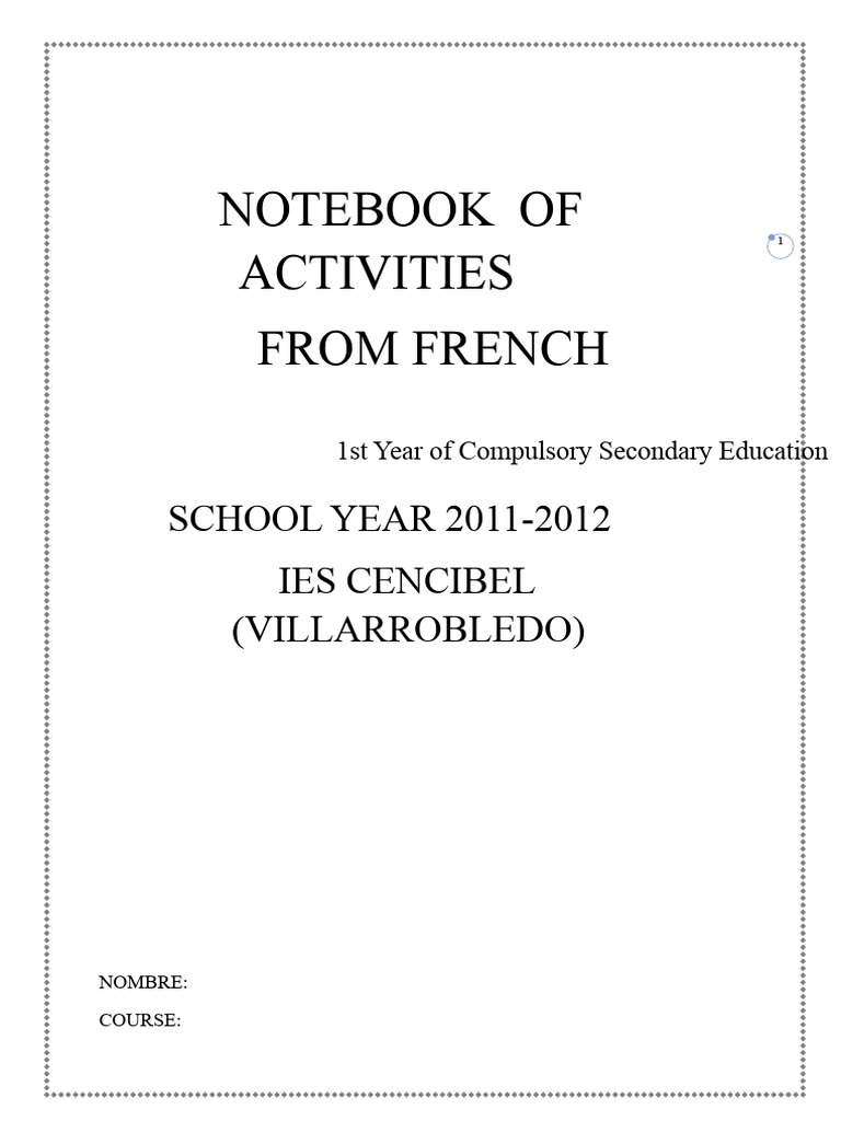 French Activities Notebook for 1st Year | PDF | Grammatical Gender ...