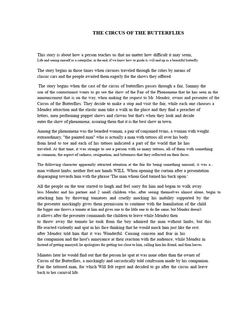 Circus of The Butterflies Summary | PDF