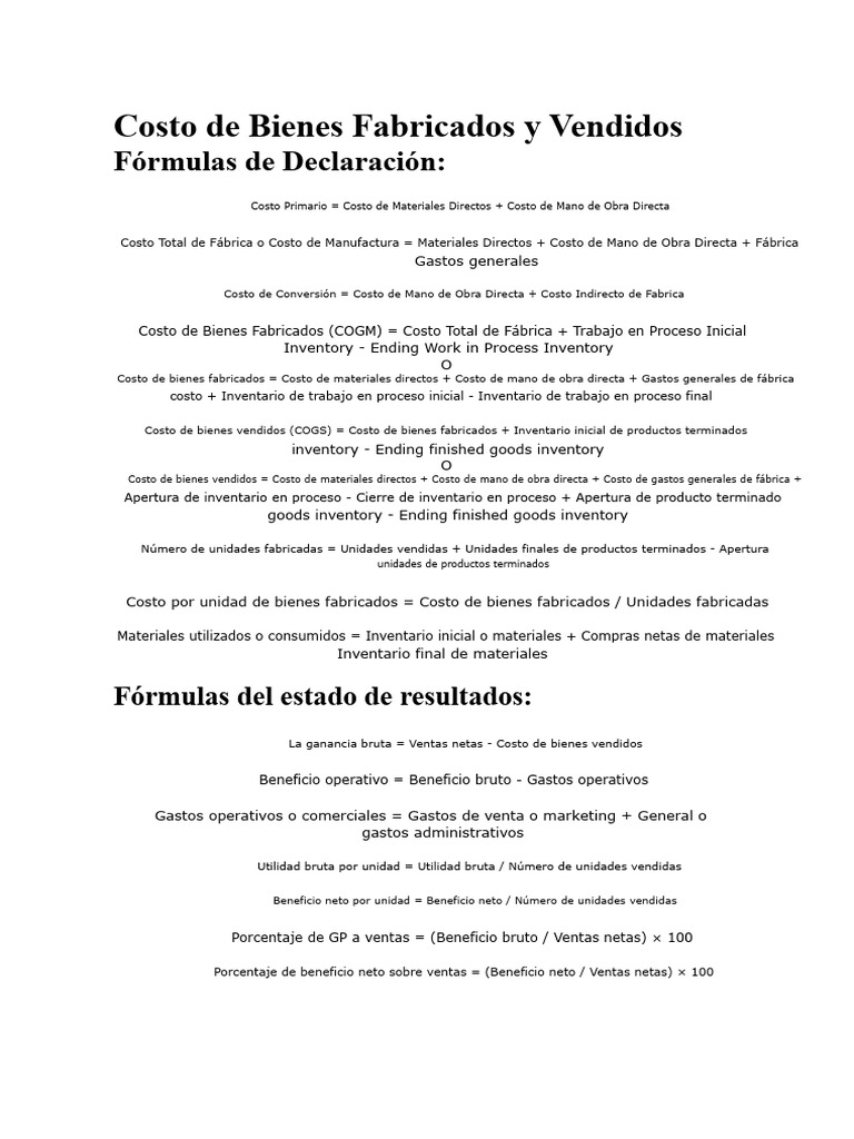 Fórmula COGM y COGS | PDF | Apalancamiento (Finanzas) | Personal