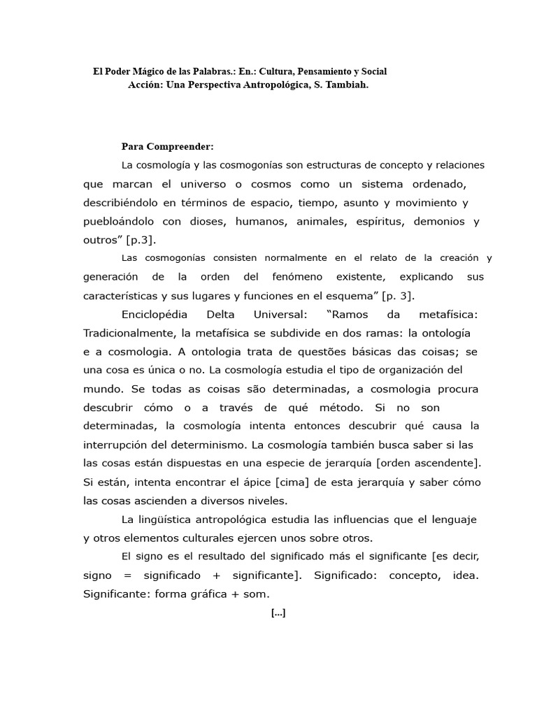 Tambiah, El Poder Mágico de Las Palabras | PDF | Ontología | Pensamiento