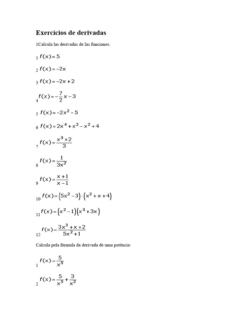 Exercícios Práticos de Derivadas | PDF | Logaritmo | Derivado